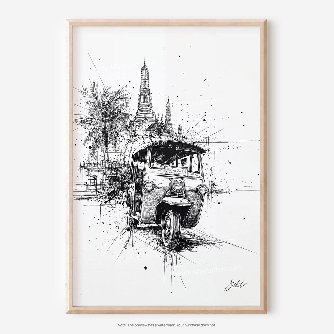 Tuk Tuk Pencil Drawing Wall Art: Thailand Inspired Digital Download - Etsy