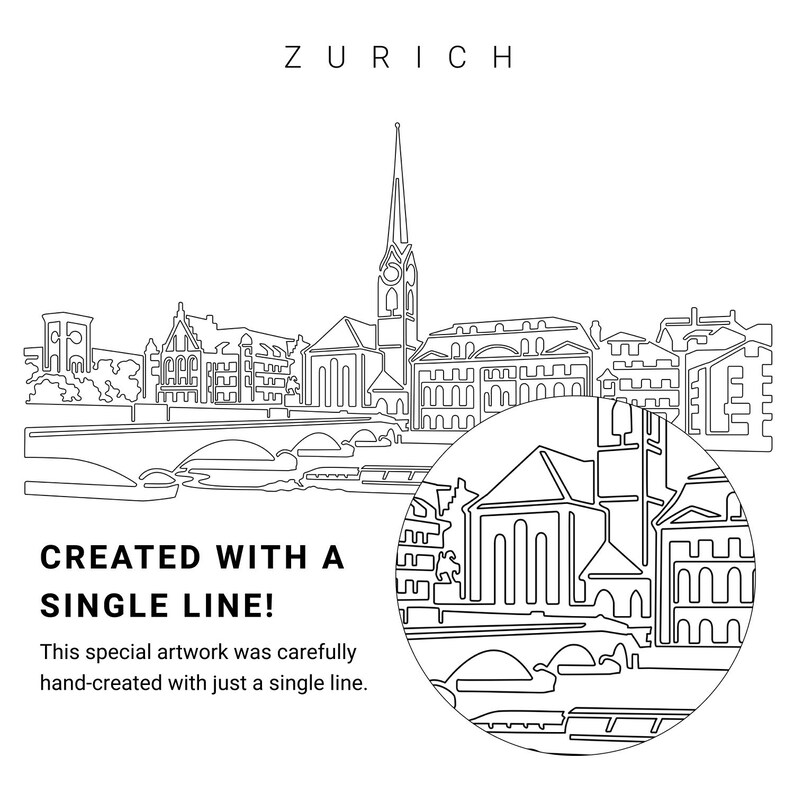Zurich Printable Wall Art - Zurich Limmat River Single Line Art ...