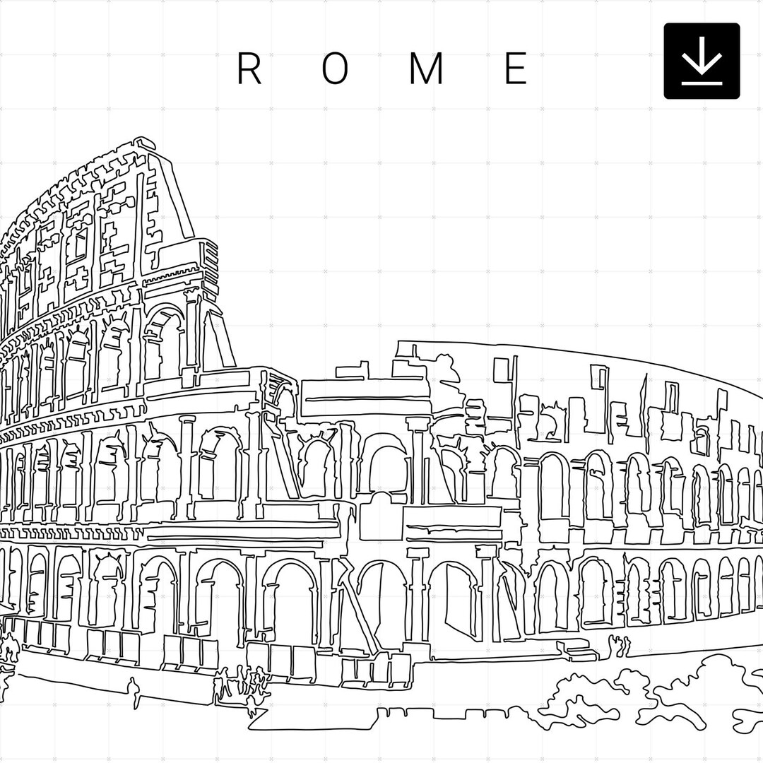 Rome Printable Wall Art - Rome Colosseum Single Line Art - Digital ...