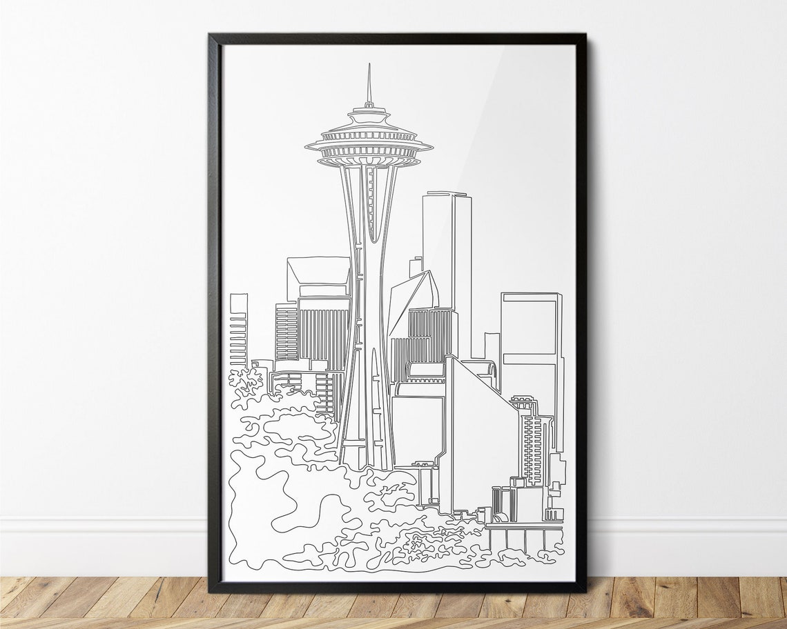 Framed Seattle Skyline Wall Art Seattle Art Print Seattle | Etsy