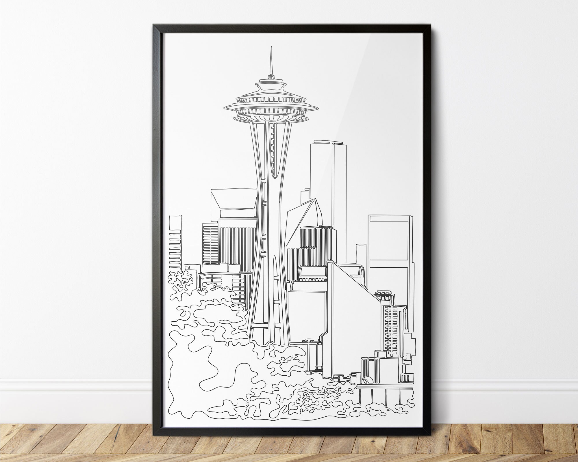 Framed Seattle Skyline Wall Art Seattle Art Print Seattle | Etsy