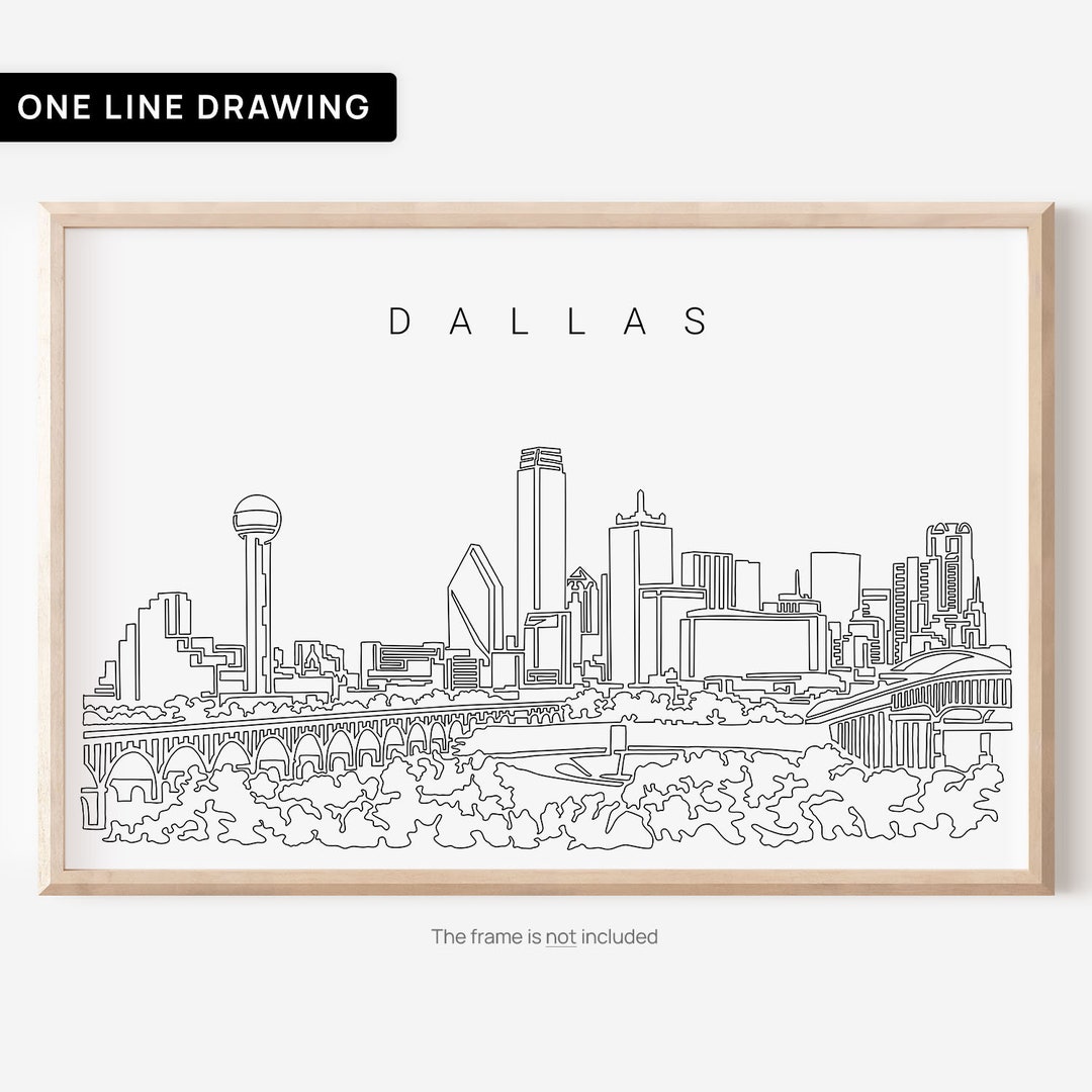 Dallas Art Print Dallas Texas Wall Art With Skyline One Line Drawing ...
