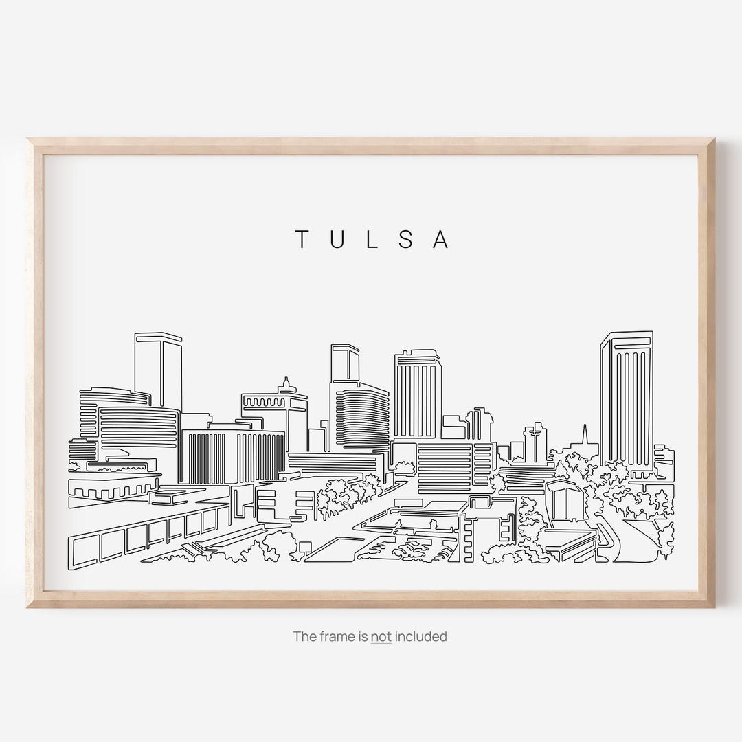 Tulsa Oklahoma Poster - Tulsa Art Print With Skyline as Single Line Art ...
