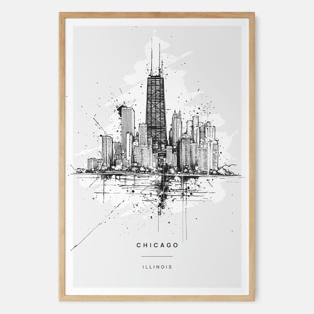 Chicago Art Print With Skyline Pencil Drawing - Aesthetic City Wall Art ...