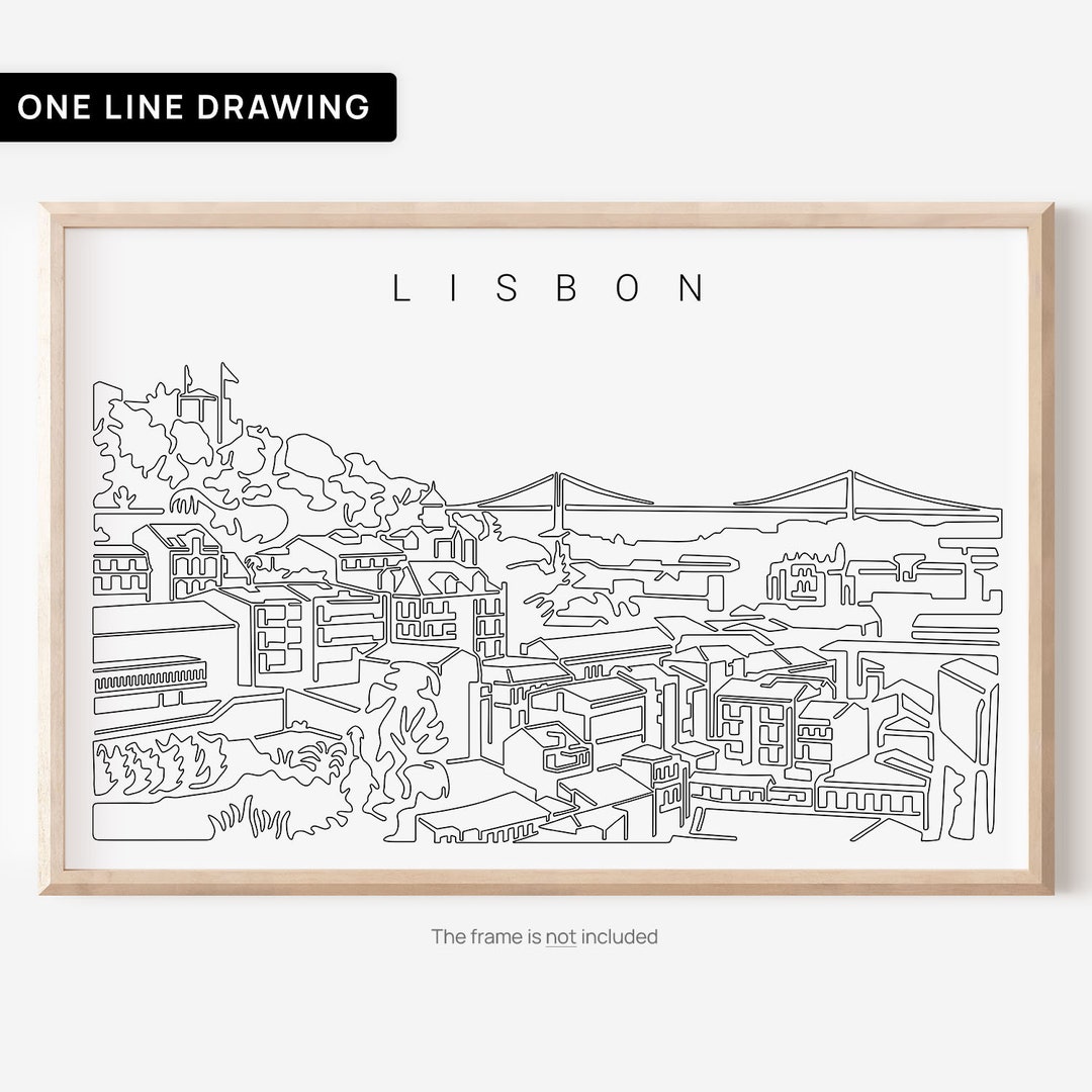 Lisbon Art Print With Cityscape One Line Drawing Lisbon Travel Poster ...