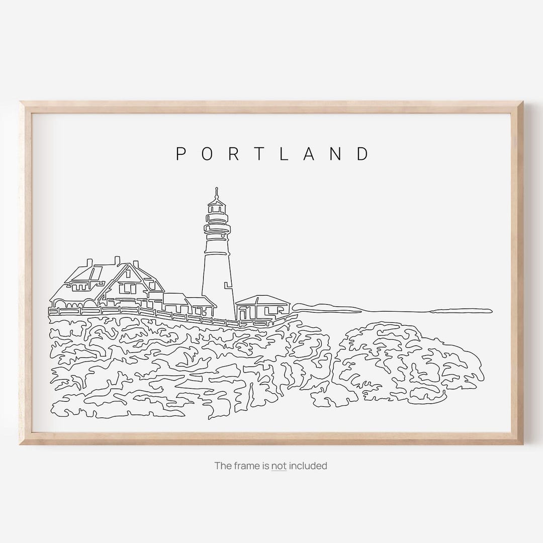 Portland Maine Art Print With Lighthouse Line Art - Great Wall Decor ...
