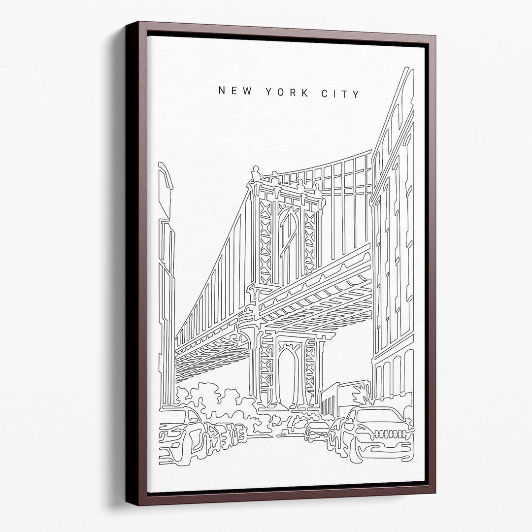 NYC Canvas Wall Art With Manhattan Bridge as One Line Drawing - Great ...