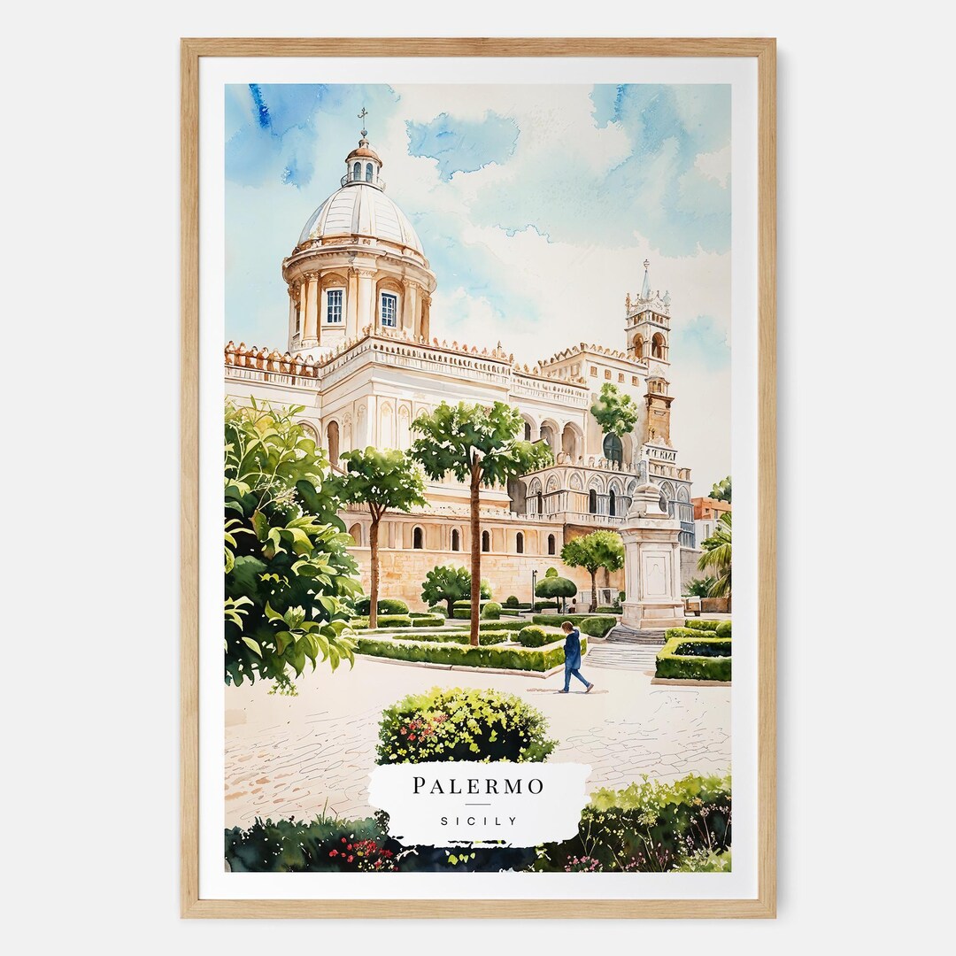Palermo Italy Watercolor Art Print, Palermo Cathedral Wall Art, Sicily ...