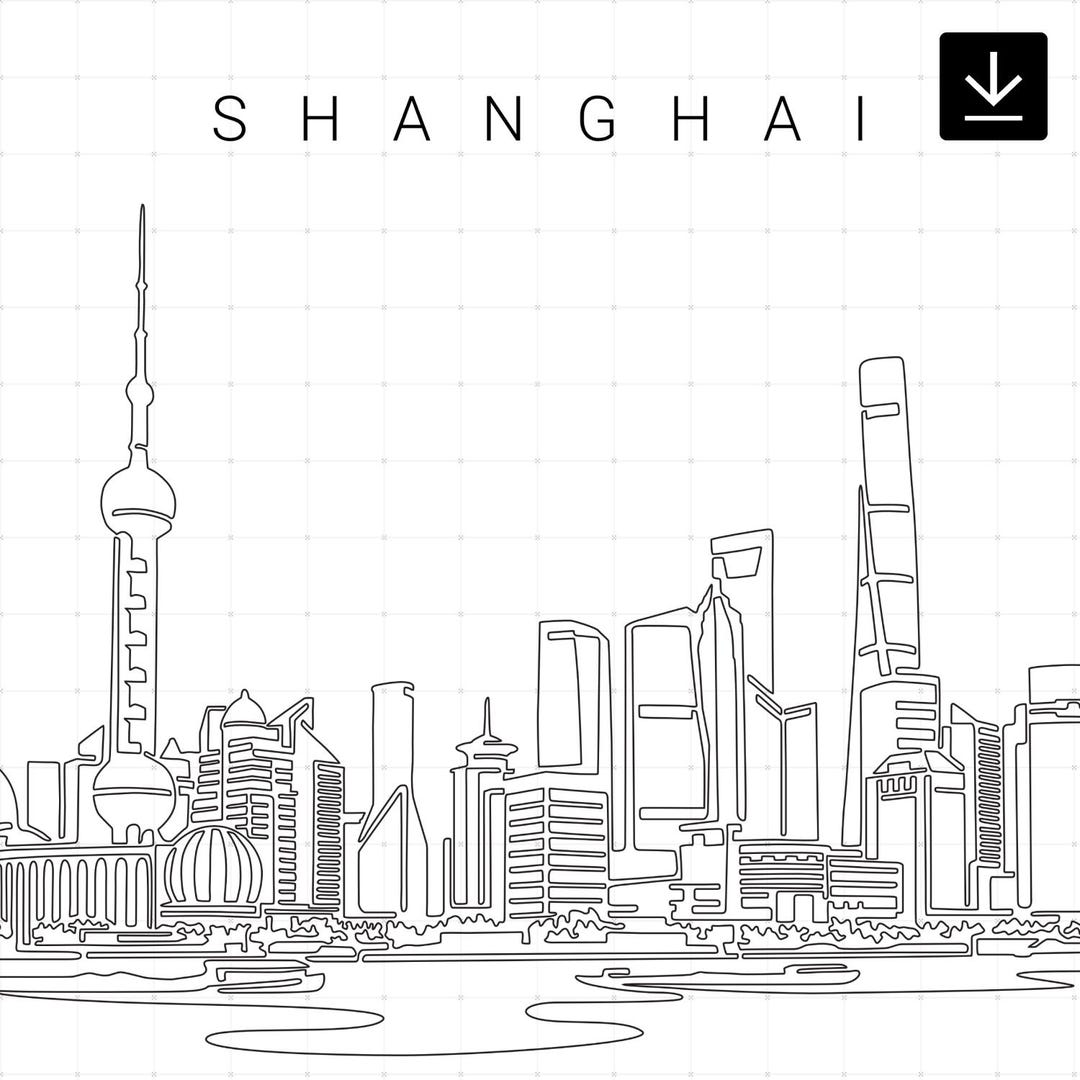 Shanghai Printable Wall Art - Shanghai Skyline as Single Line Art ...