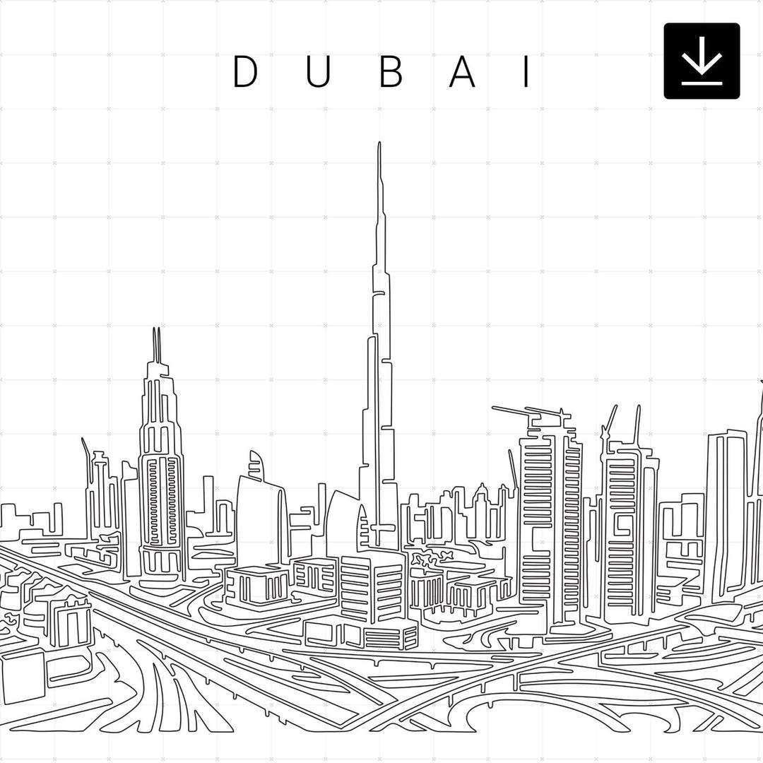 Dubai Printable Wall Art - Dubai Skyline as Single Line Art - Digital ...