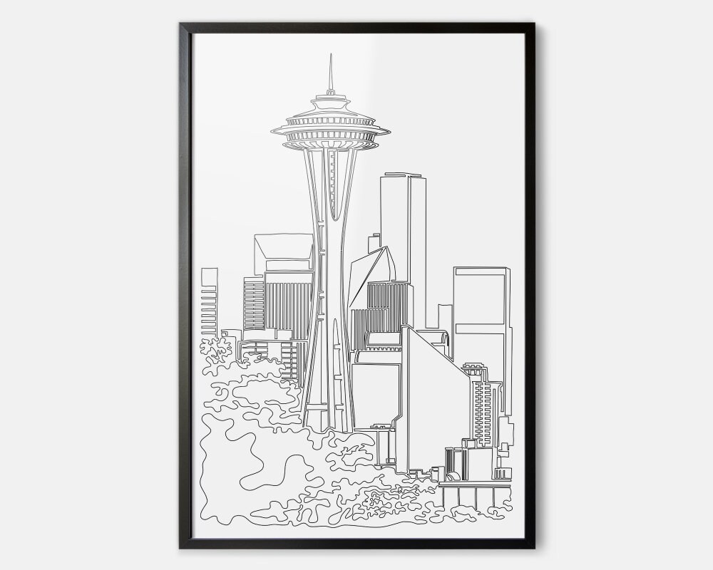 Framed Seattle Skyline Wall Art Seattle Art Print Seattle | Etsy