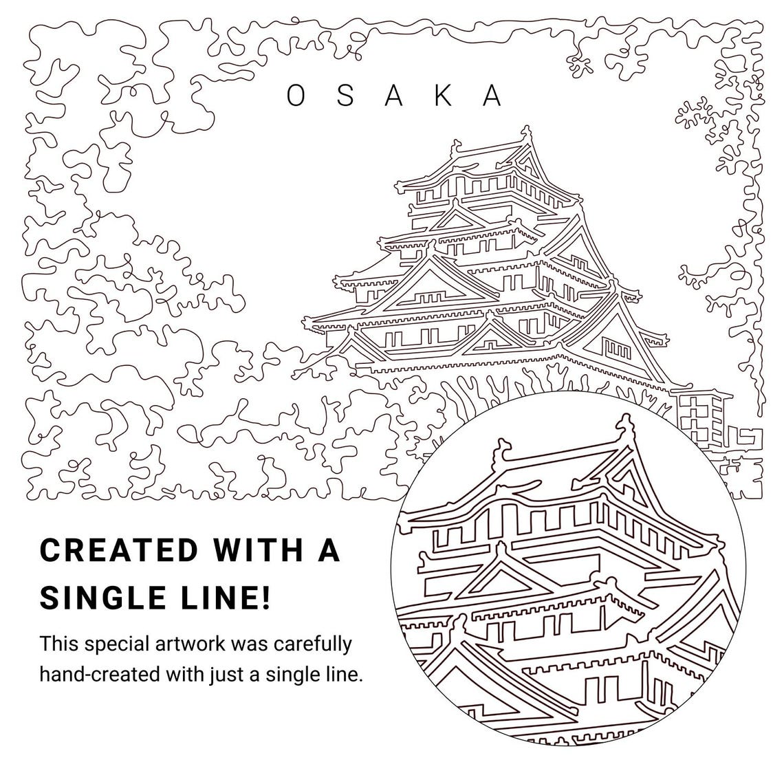 Osaka Japan Printable Wall Art - Osaka Castle Single Line Art - Digital ...