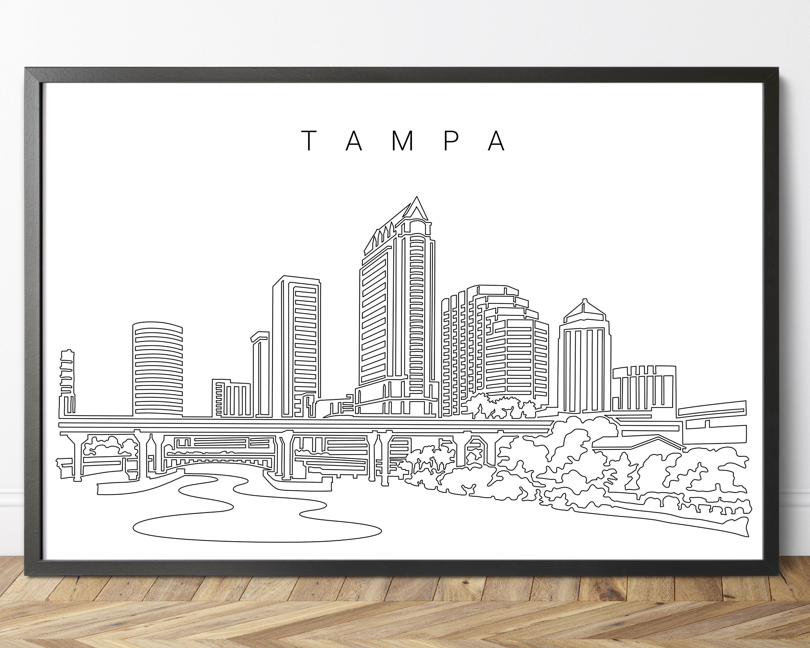 Framed Tampa Skyline Art Print Tampa Floriday Wall Art with | Etsy