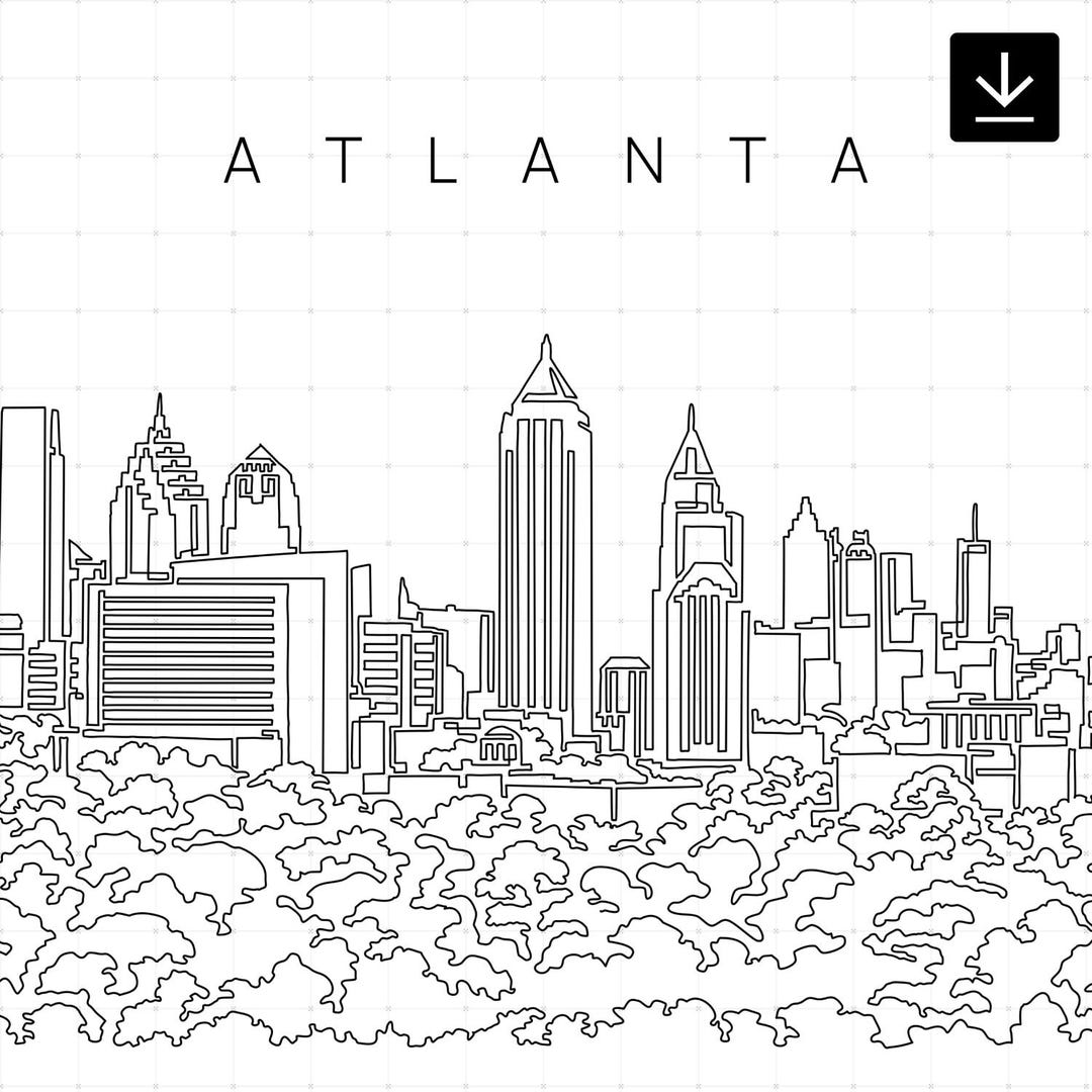 Atlanta Printable Wall Art - Atlanta Skyline Single Line Art - Digital ...