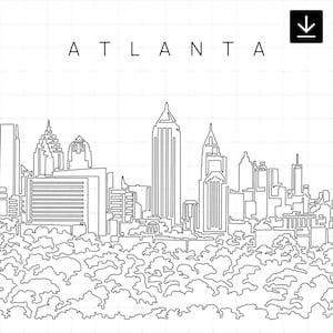 Atlanta Printable Wall Art - Atlanta Skyline Single Line Art - Digital ...