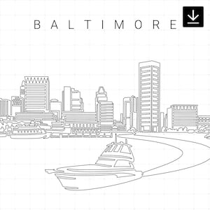 Baltimore Skyline Printable Wall Art - Baltimore Cityscape Single Line ...