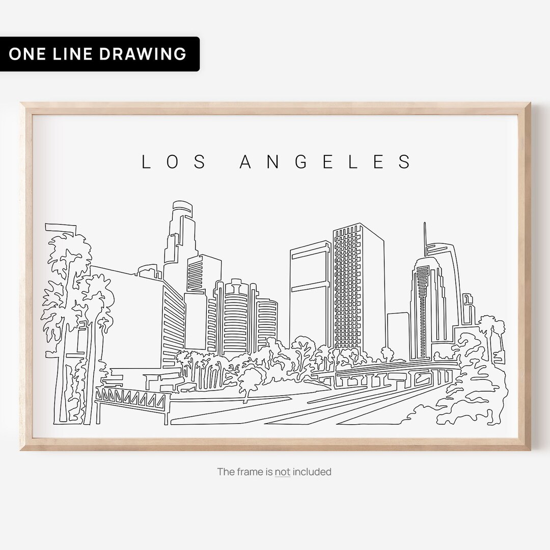 Los Angeles Skyline Art Print Los Angeles Poster With Downtown One Line ...