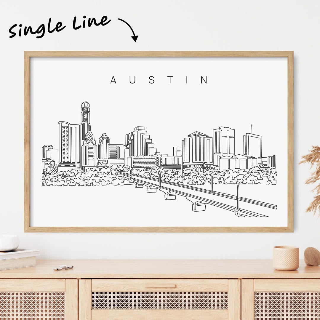 Framed Austin Texas Skyline Wall Art - Austin Art Print Wall Decor ...