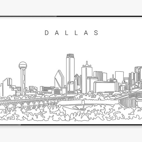 Dallas Texas Handlettered Watercolor Wall Art City - Etsy