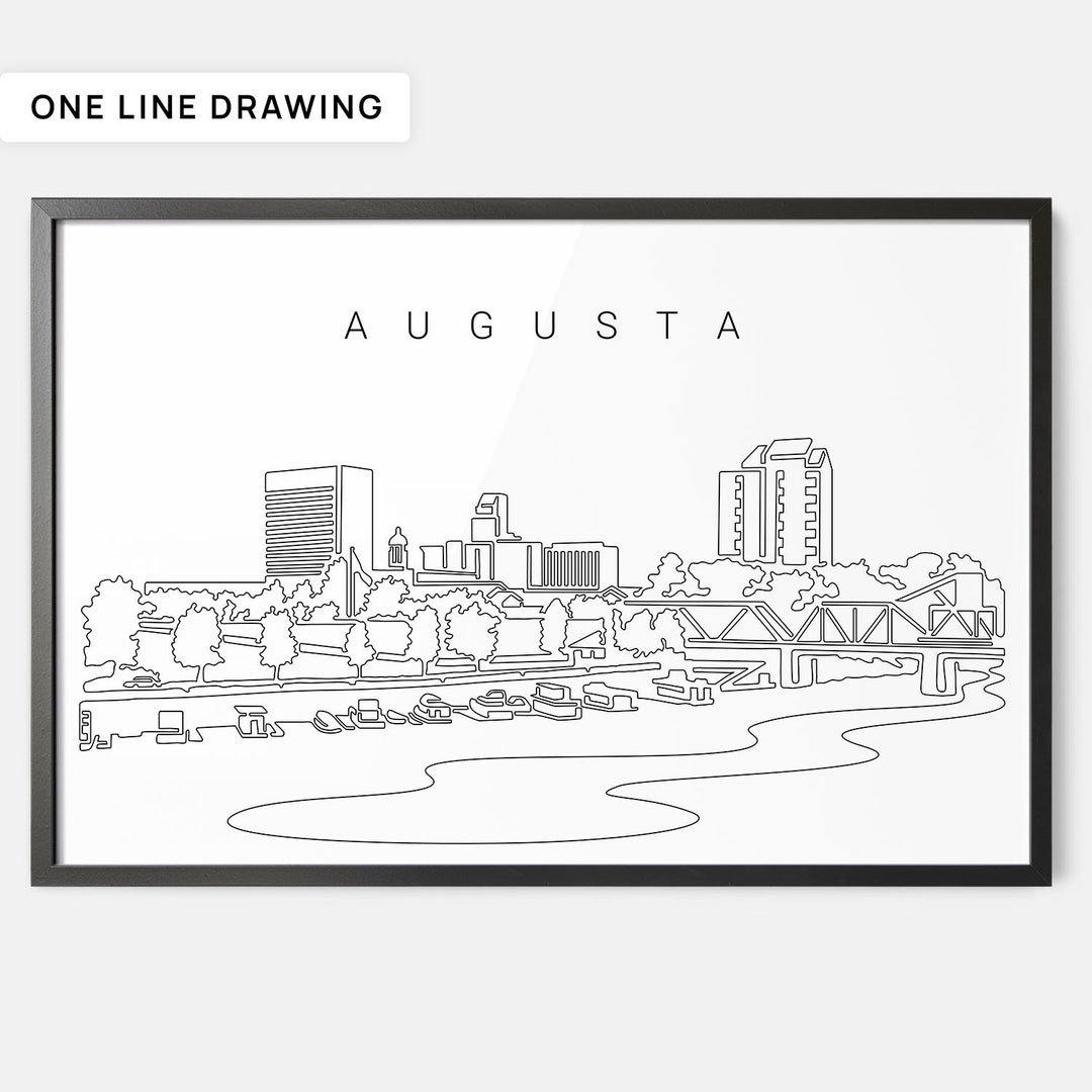 Framed Augusta Skyline Wall Art Augusta GA Art Print With Savannah ...