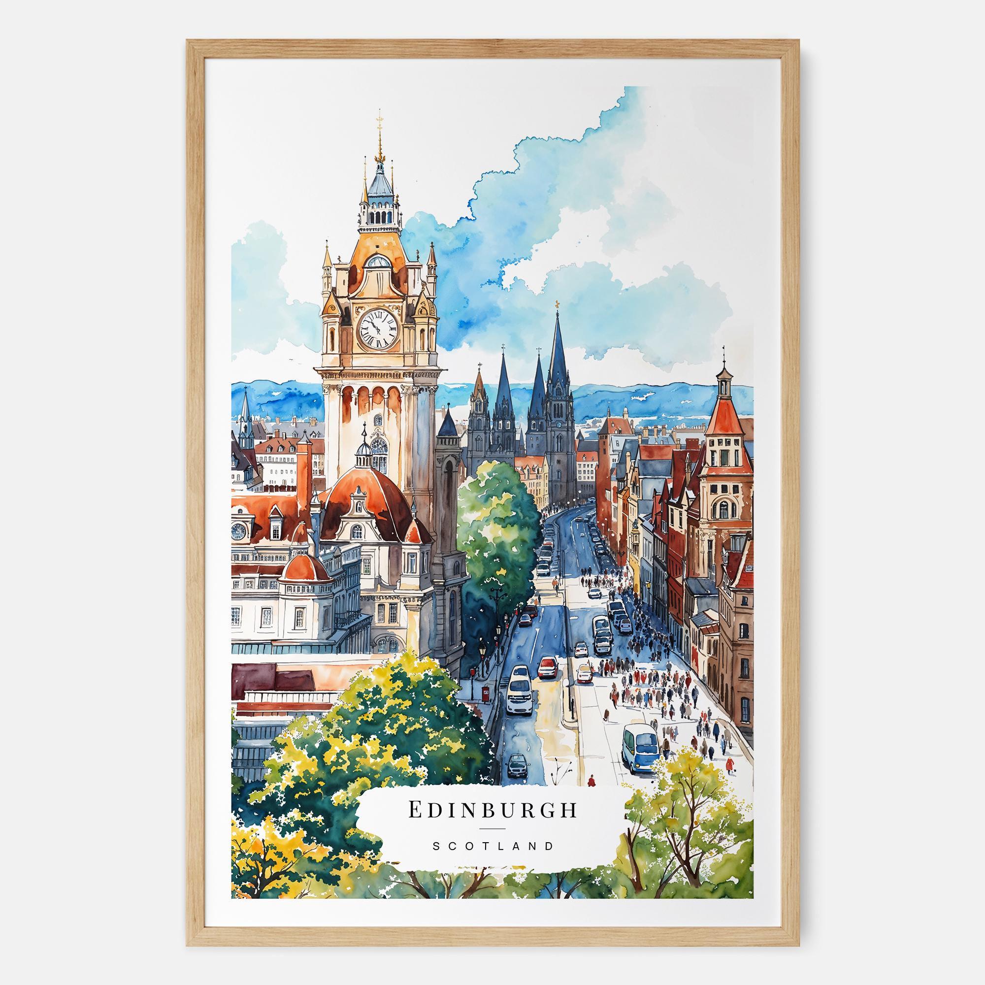 Edinburgh Skyline Watercolor Art Print - Scotland Wall Art - UK Travel ...