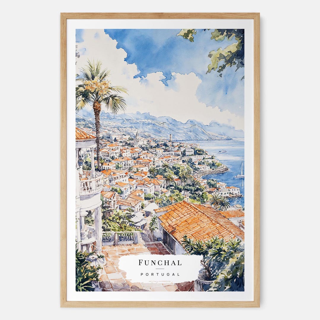 Funchal Watercolor Art Print - Madeira Island Wall Art - Portugal ...