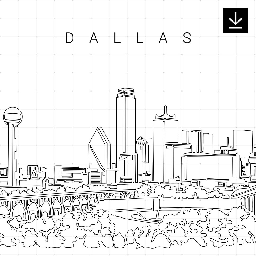 Dallas Printable Wall Art - Dallas TX Cityscape Single Line Art ...