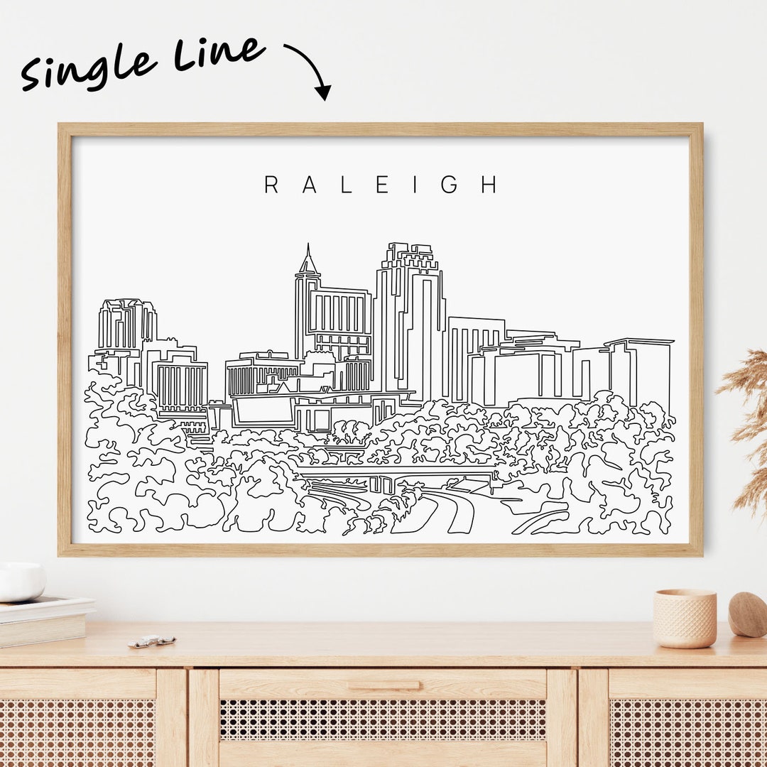Framed Raleigh Skyline Art Print - Raleigh NC Wall Art With Skyline One ...