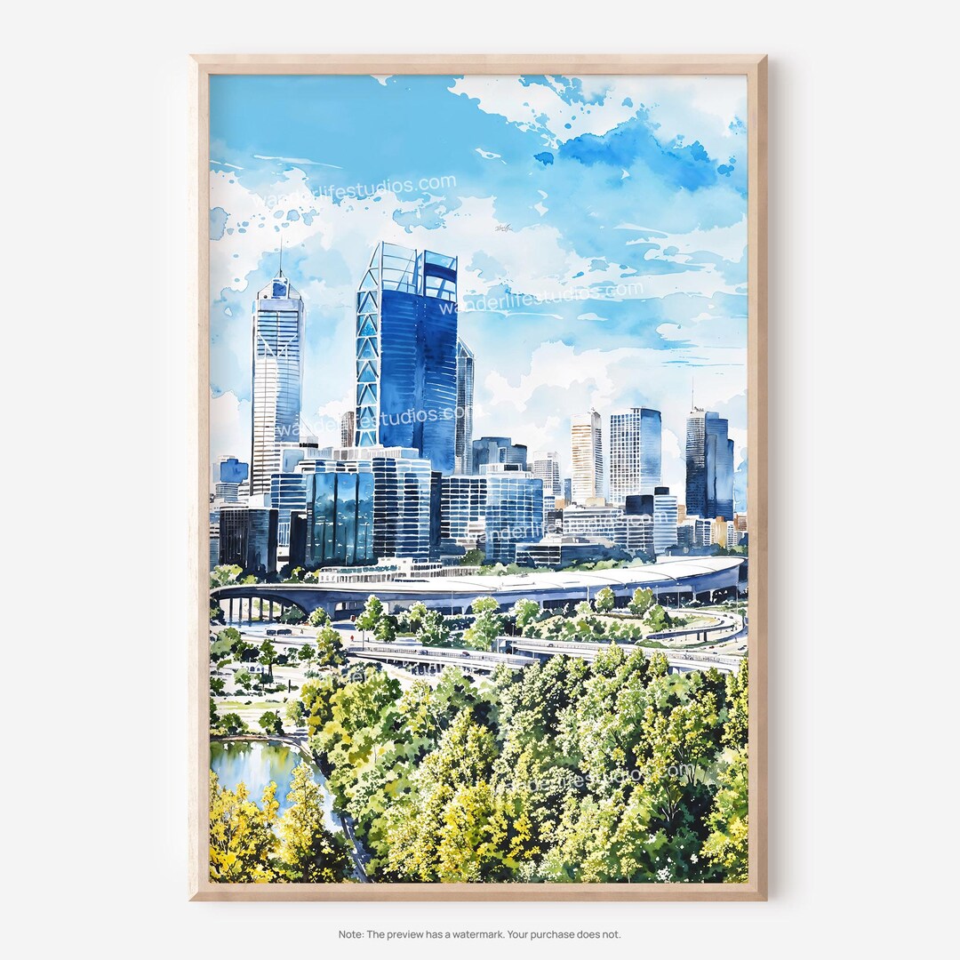 Perth Cityscape Wall Art: Watercolor Style Digital Download - Etsy