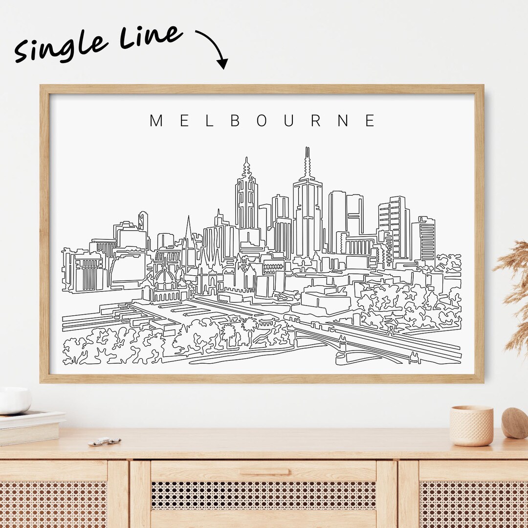 Framed Melbourne Skyline Art Print - Melbourne Wall Art With One Line ...