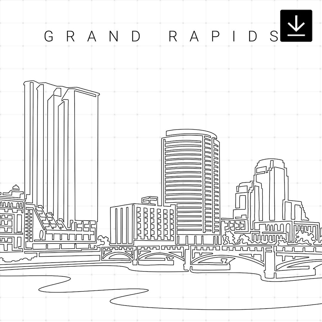 Grand Rapids Printable Wall Art - Grand Rapids Skyline Single Line Art ...