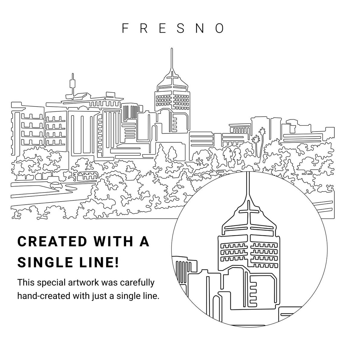 Fresno California Printable Wall Art - Fresno Skyline Single Line Art ...