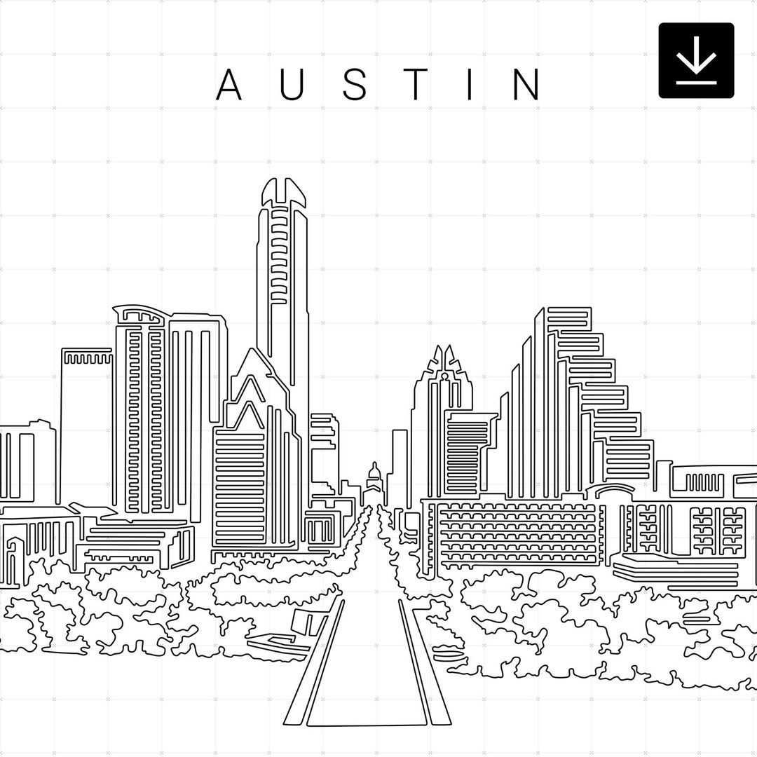 Austin Texas Printable Wall Art - Austin TX Skyline Single Line Art ...
