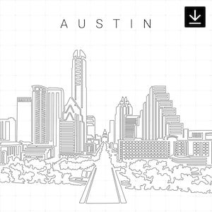 Austin Texas Printable Wall Art - Austin TX Skyline Single Line Art ...
