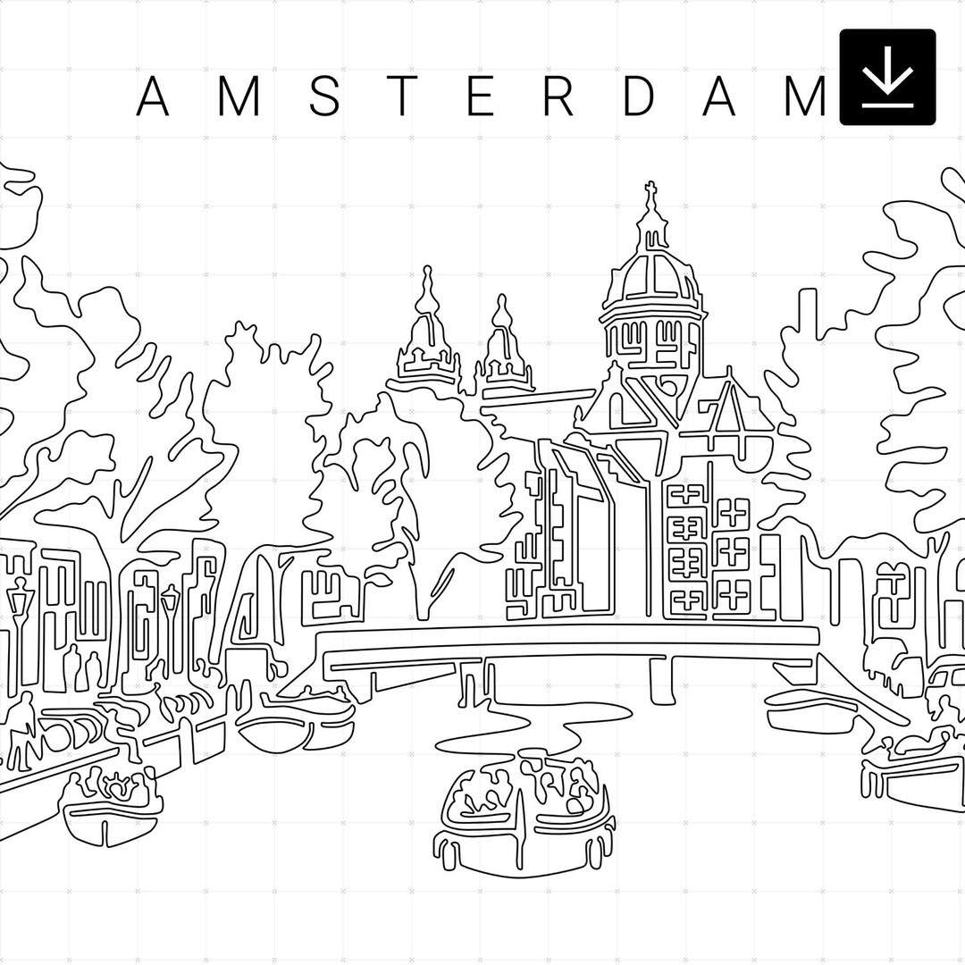 Amsterdam Printable Wall Art - Amsterdam Skyline Single Line Art ...