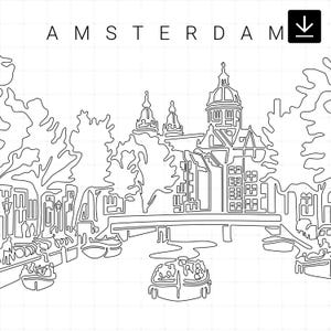 Amsterdam Printable Wall Art - Amsterdam Skyline Single Line Art ...