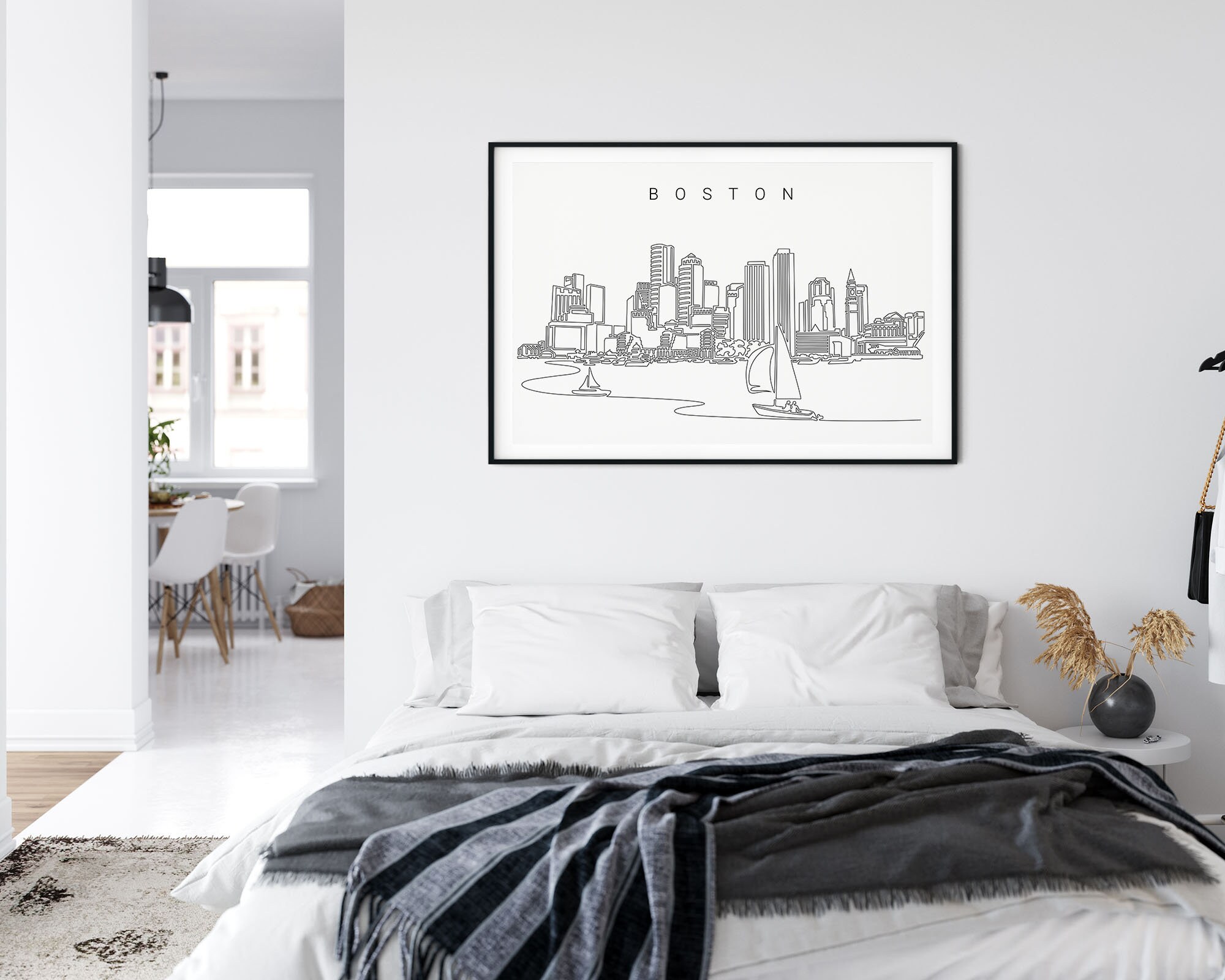 Boston Skyline Wall Art Boston Print Wall Decor Boston Art - Etsy