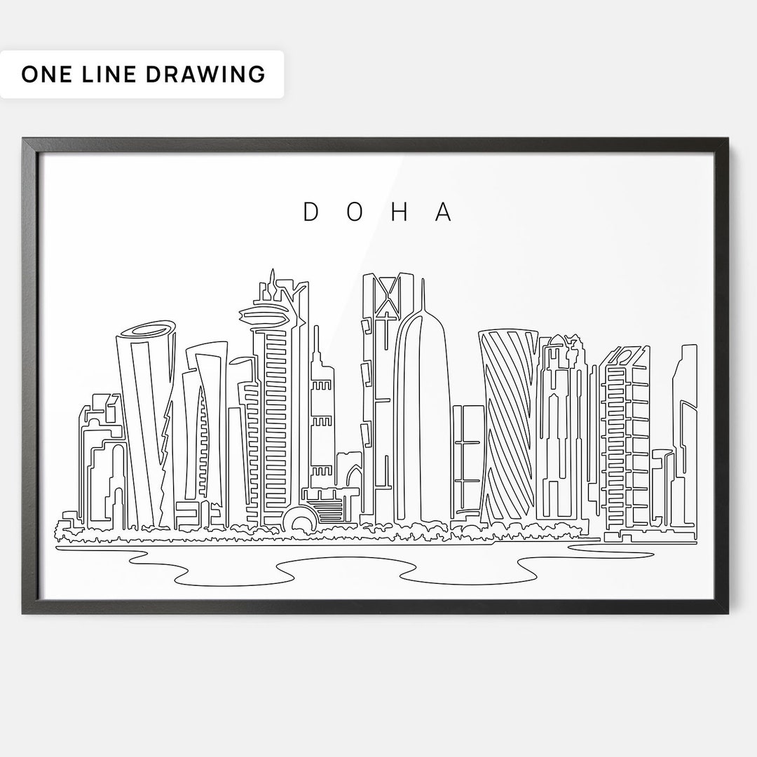 Framed Doha Qatar Skyline Wall Art Doha Art Print With - Etsy