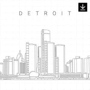 Detroit Printable Wall Art - Detroit Michigan Cityscape Single Line Art ...