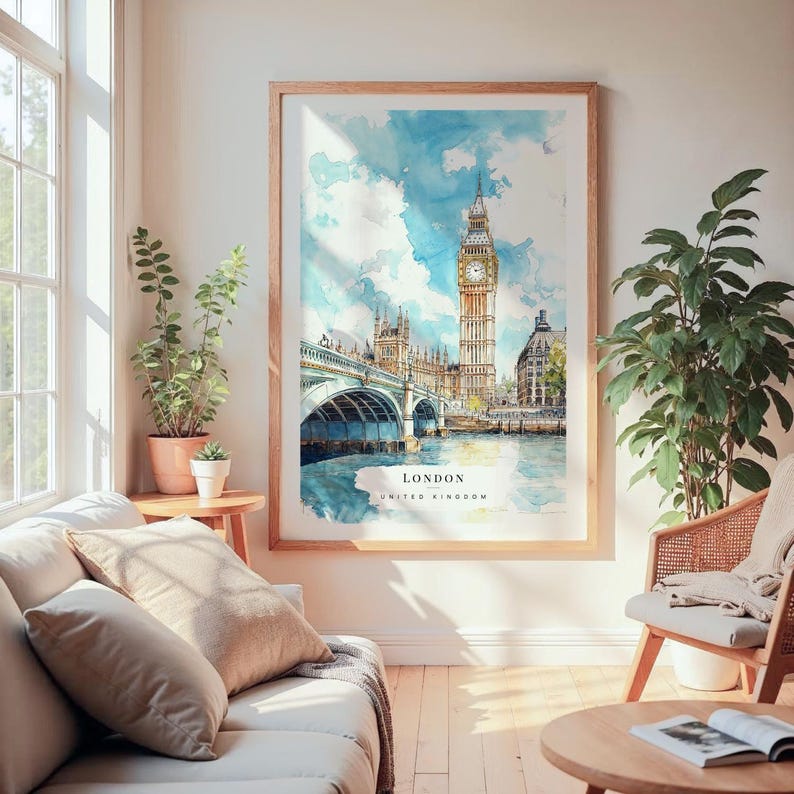 London Watercolor Art Print With Big Ben Clock Tower and Westminster ...