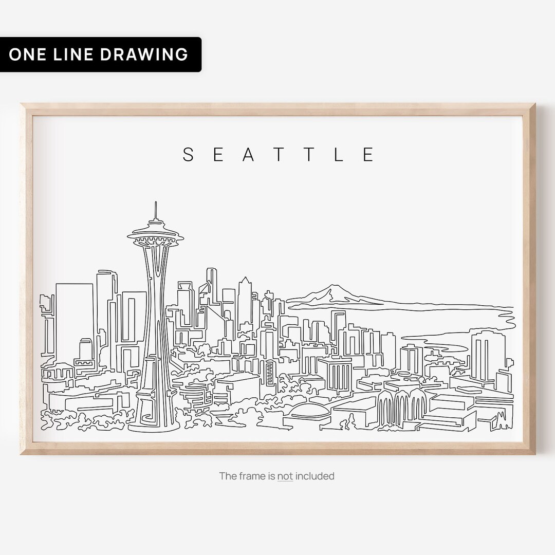 Seattle Art Print Seattle Wall Art With Skyline One Line Drawing Great ...