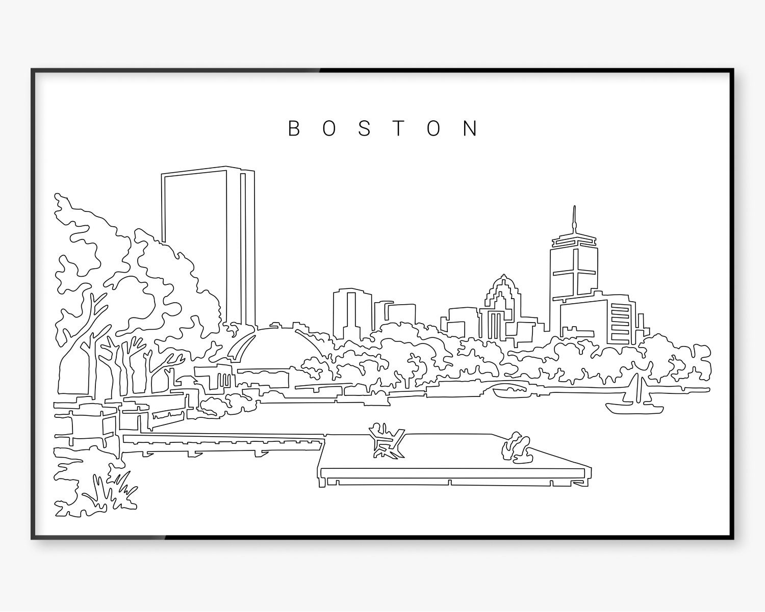 Boston Skyline Art Print With Charles River Esplanade Boston - Etsy