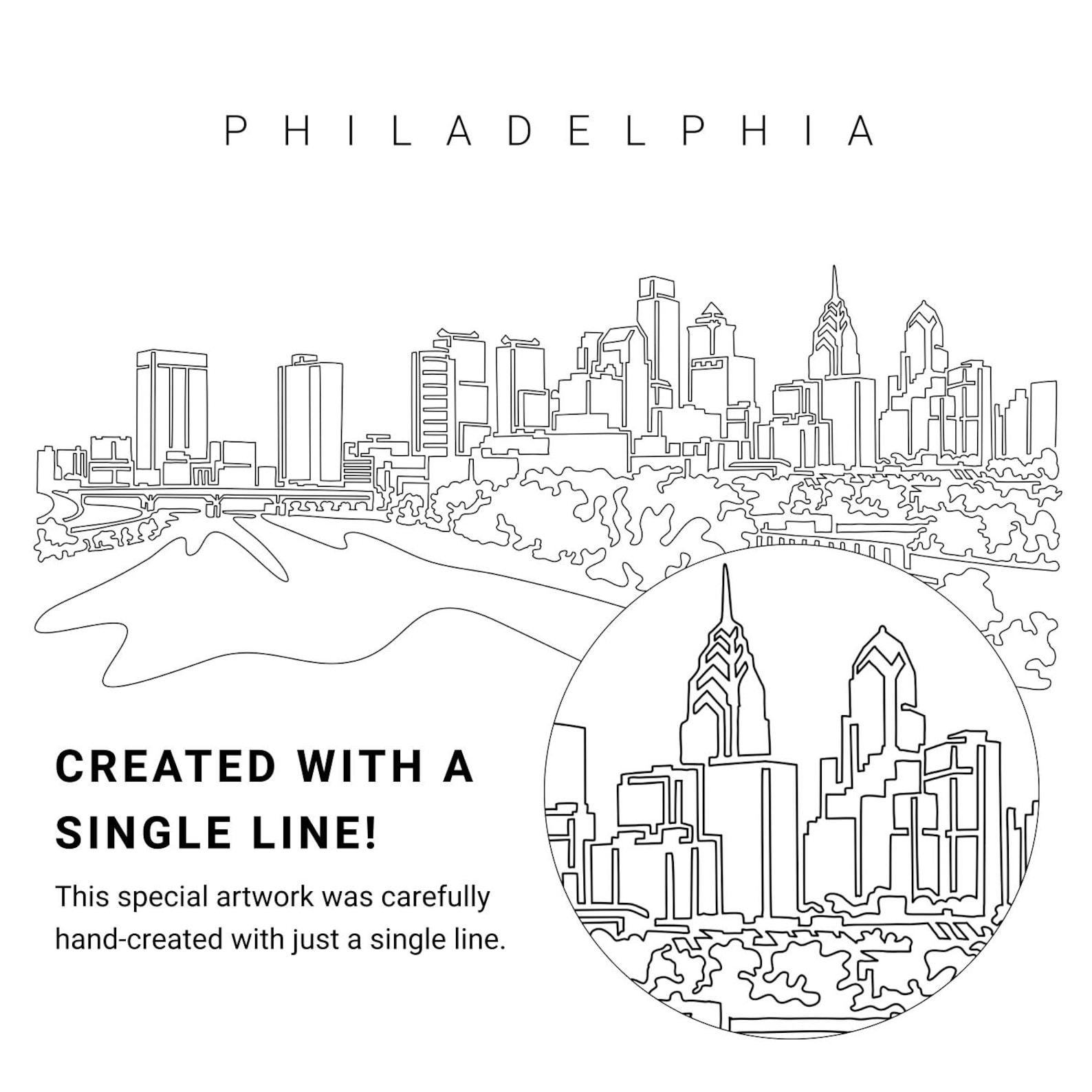 Philadelphia Printable Wall Art - Philadelphia Cityscape Single Line ...
