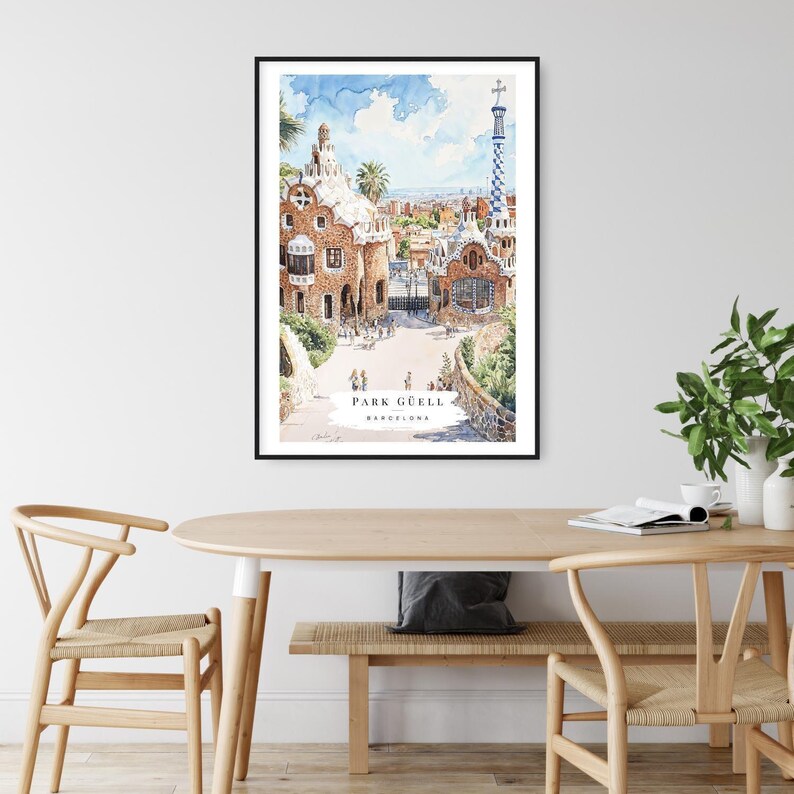 Park Guell Barcelona Watercolor Art Print - Barcelona Wall Art - Spain ...