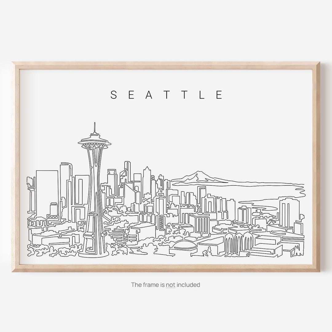 Seattle Art Print - Seattle Wall Art With Skyline One Line Drawing ...