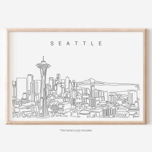 Seattle Art Print - Seattle Wall Art With Skyline One Line Drawing ...