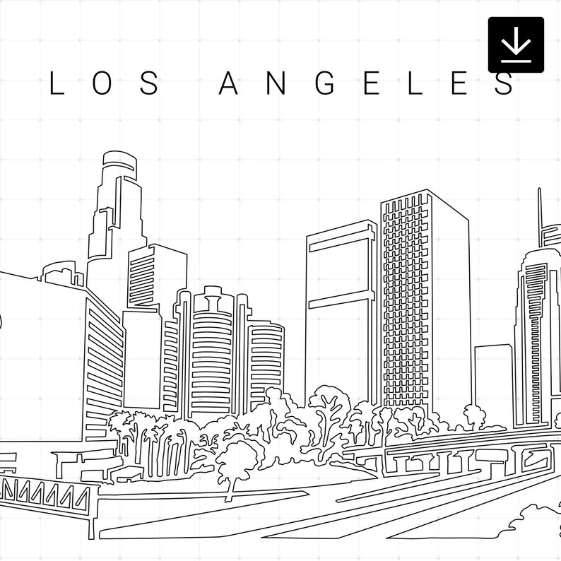 Los Angeles Printable Wall Art - Los Angeles Skyline as Single Line Art ...