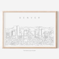Denver City Skyline Art Print – Red Urban Sketch With Bold Lettering - Etsy