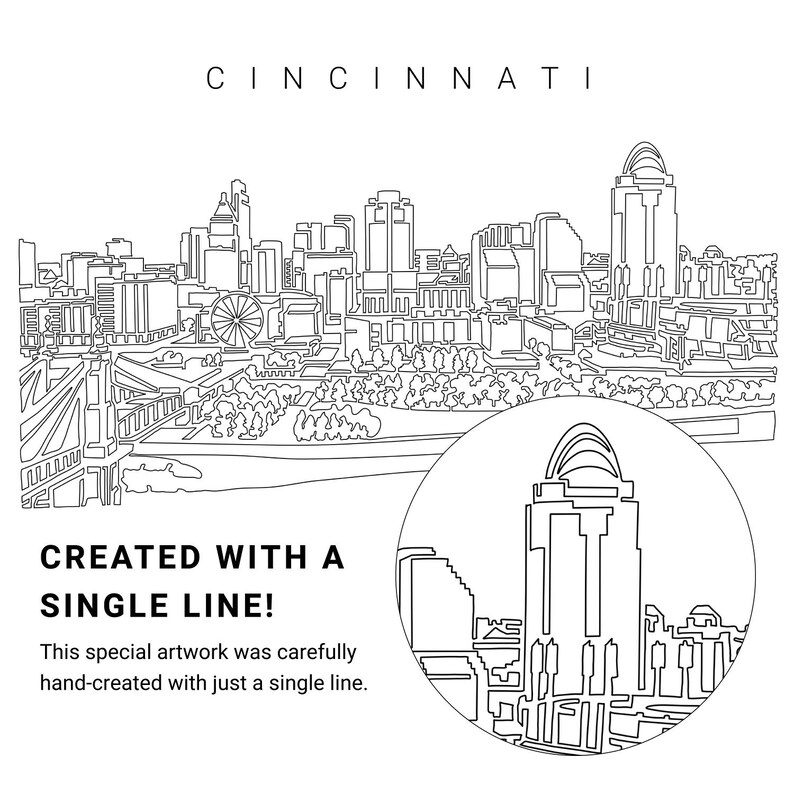 Cincinnati Printable Wall Art - Cincinnati Skyline Single Line Art ...