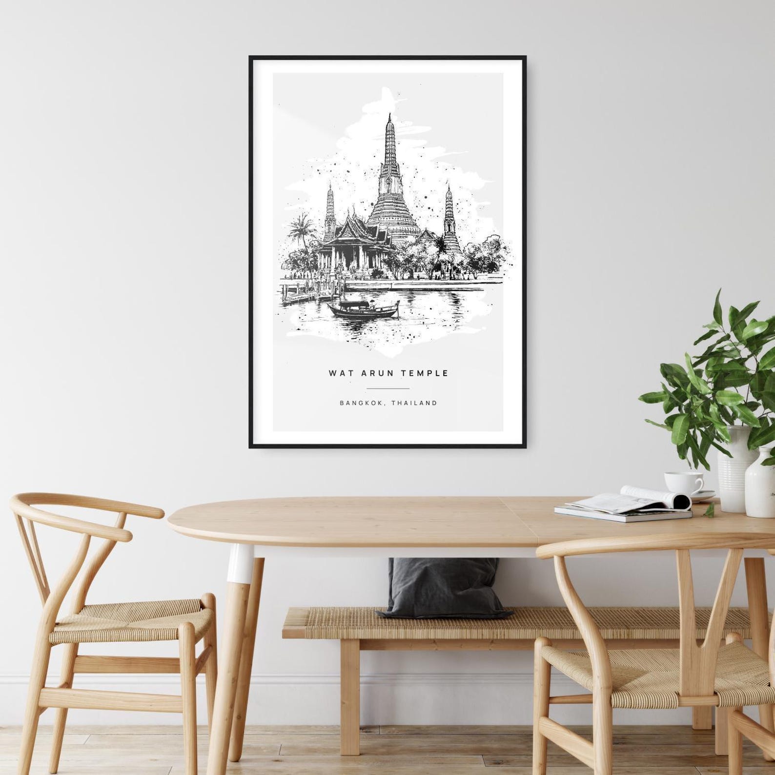 Wat Arun Art Print - Bangkok Thailand Temple Pencil Drawing - Aesthetic ...